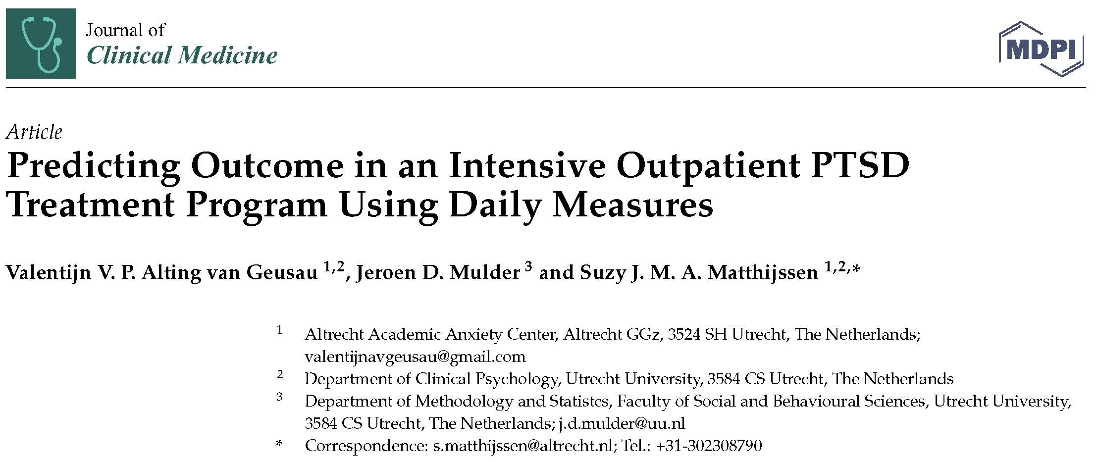 Predicting outcome in an intensive outpatient PTSD treatment program using daily measures ...